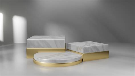 최소한의 디자인으로 제품을 배치하기위한 연단 디스플레이 쇼케이스의 3d 렌더링 일러스트레이션 연단 무대 쇼케이스 0명에 대한