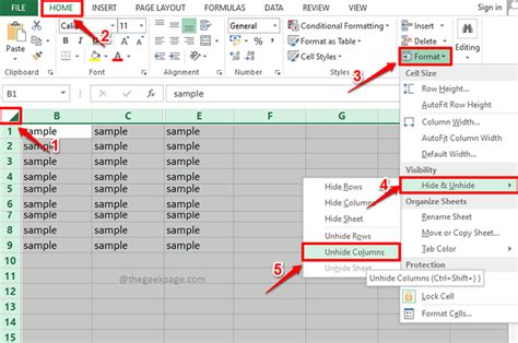 Cómo ocultar Unhide Columnas en Microsoft Excel Ilinuxgeek