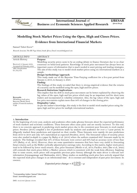 Pdf Modelling Stock Market Prices Using The Open High And Closes