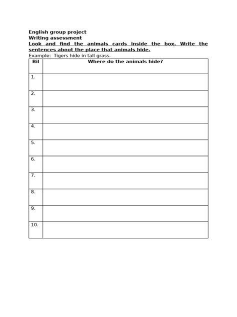 English Group Project Wrting Sheet Pdf