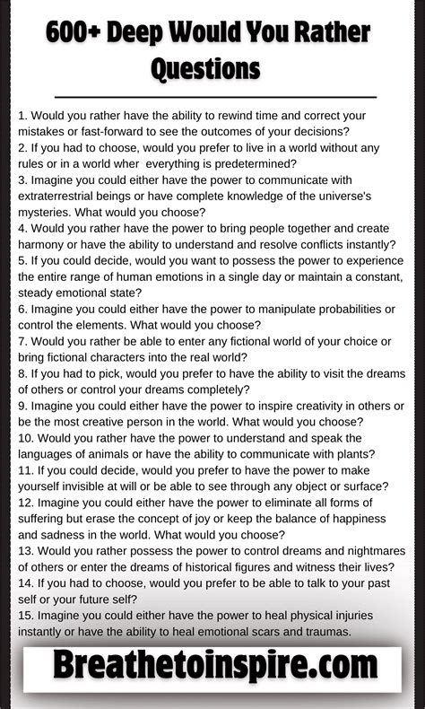 600 Deep Would You Rather Questions That Make You Think Hard Breathe
