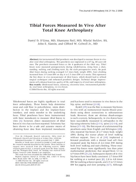 Pdf Tibial Forces Measured In Vivo After Total Knee Arthroplasty