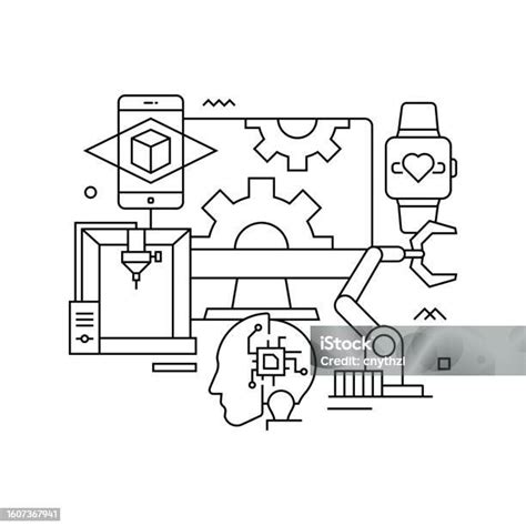 일러스트 기술 개념의 벡터 집합입니다 웹 페이지 배너 포스터 인쇄 등을 위한 라인 아트 스타일 배경 디자인 벡터 일러스트레이션 0명에 대한 스톡 벡터 아트 및 기타 이미지