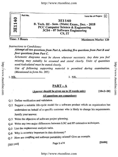 Btech Cs It 3 Sem Software Engineering 3e1140 Dec 2018 Pdf