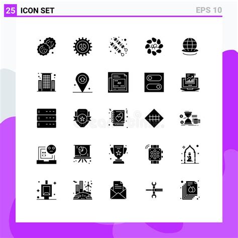 Pictogram Set Of 25 Simple Solid Glyphs Of Globe Plant Web Development Flower Decoration