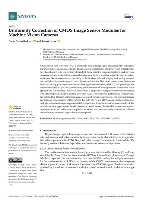 Pdf Uniformity Correction Of Cmos Image Sensor Modules For Machine