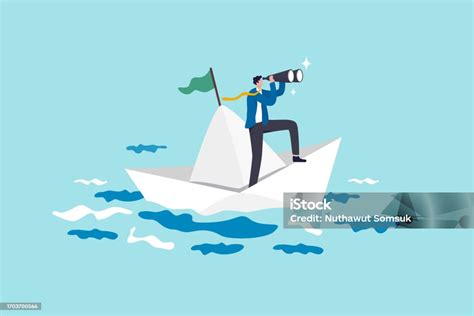 새로운 직업 기회를 찾는 탐험 미래를 볼 수 있는 쌍안경 성공에 대한 여정 방향 또는 지침을 찾는 사업가 사업가는 쌍안경을 통해