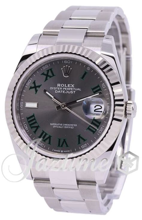 Rolex Datejust 41 White Gold Steel Wimbledon Slate Roman Dial Fluted