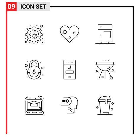 Mobile Interface Outline Set Of 9 Pictograms Of Missed Arrows Electric User Interface Editable