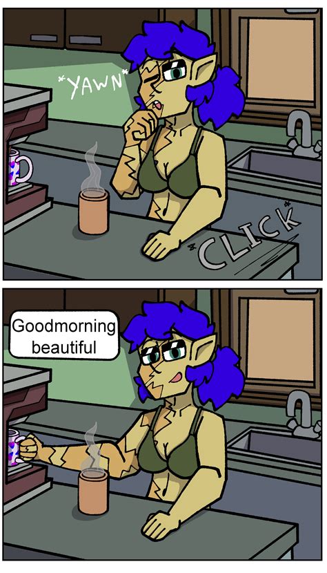 Rule 34 After Sex Blue Hair Bra Coffee Coffee Mug Comic Comic Page Dialogue Elf Elf Ears Elf
