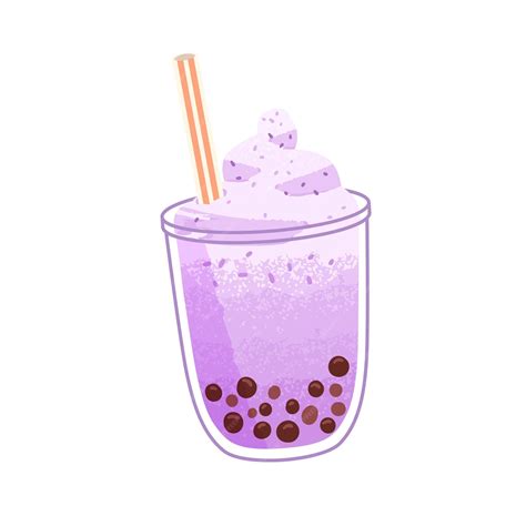 Premium Vector Bubble Pearl Tea In Glass Cup Taro Boba Milk Drink