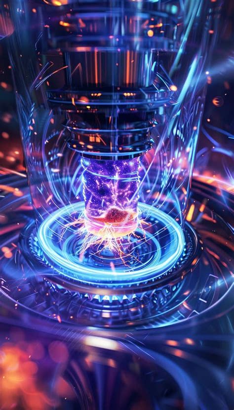 Close Up Of A Thermonuclear Fusion Reactor With A Glowing Plasma Core Emitting Energy Waves