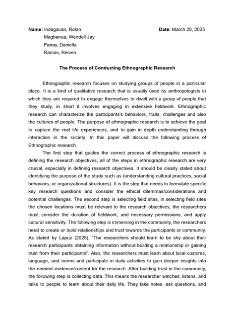 Ethnographic Research Process Explained Pdf Ethnography Field