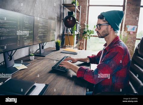 Photo Of Cool Intelligent Programmer Wear Spectacles Typing Front End Photo Of Cool Intelligent Programmer Wear Spectacles Typing Front End