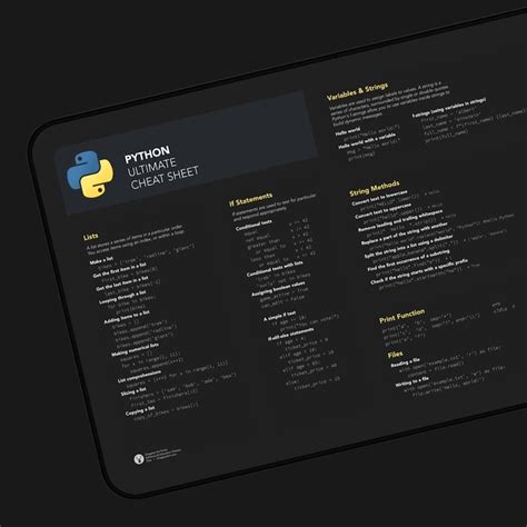 Ultimate Python Cheat Sheet Desk Mat For Programmers Stylish Office Decor T For Tech