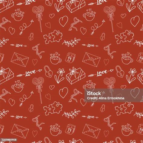 매끄러운 배경 발렌타인 데이 패턴 벡터 그림입니다 빨간색 배경입니다 흰색 윤곽선 밸런타인데이에 대한 스톡 벡터 아트 및 기타 이미지 밸런타인데이 퍼즐 공휴일 Istock