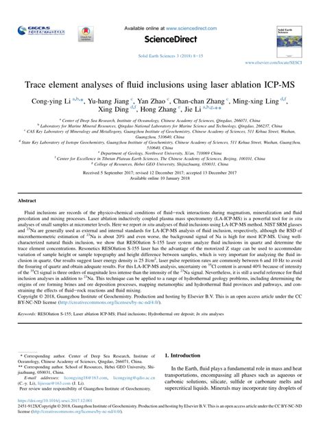 Pdf Trace Element Analyses Of Fluid Inclusions Using Laser Ablation Icp Ms