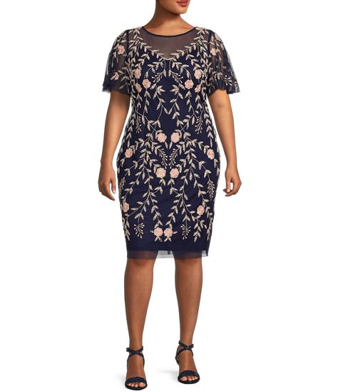 Adrianna Papell Plus Size Short Illusion Sleeve Beaded Dress Dillards