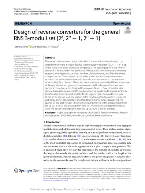 pdf design of reverse converters for the general rns 3 moduli set {2