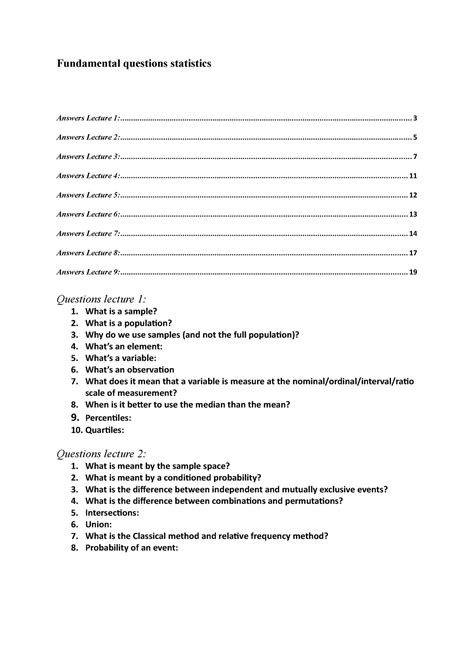Fundamental Questions Statistics Fundamental Questions Statistics