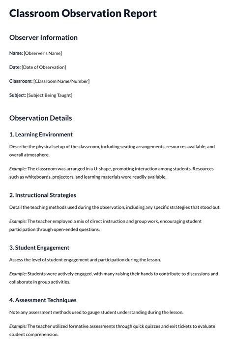 Classroom Observation Report Template Template Collaborative Docs For