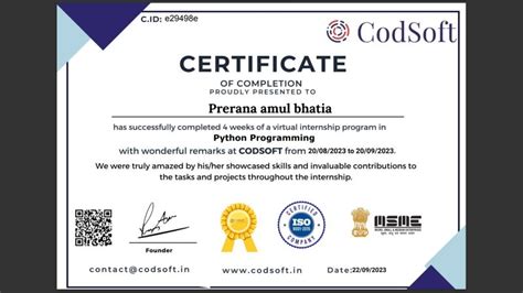 Prerana Bhatia On Linkedin Codsoft Codesoftinternship Pythonprogramming