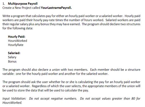 Solved 1 Multipurpose Payroll Create A New Project Called