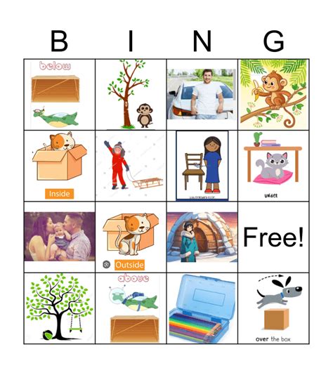 Prepositions Bingo Card