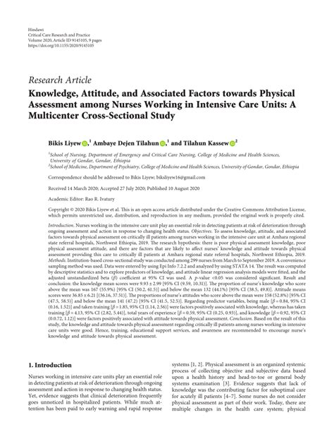 Pdf Knowledge Attitude And Associated Factors Towards Physical Assessment Among Nurses