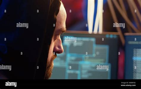 Malicious Man Hacking Stealing Credit Card Numbers And Manipulating
