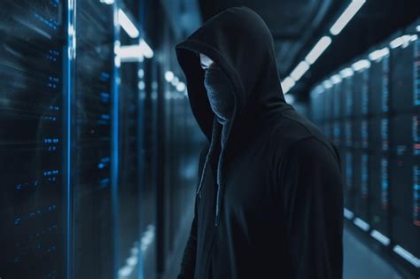 premium ai image anonymous hacker with hood and mask steals data