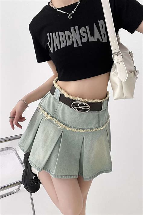 Pleated Denim Mini Skirt Nightcity Clothing