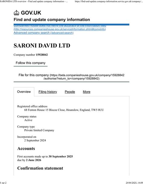 1 Saroni David Ltd Overview Find And Update Company Information