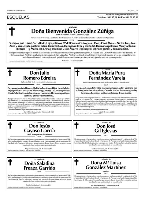 Las Esquelas De Este Jueves 11 De Enero En Vigo
