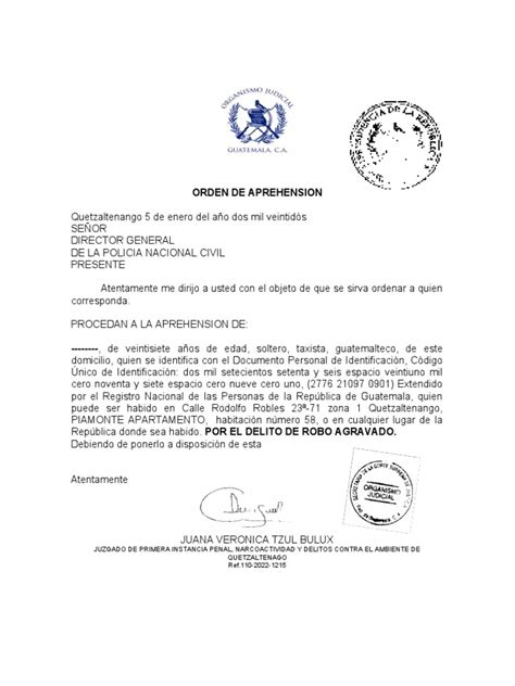 Orden De Aprehension Pdf