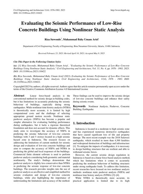 Pdf Evaluating The Seismic Performance Of Low Rise Concrete Buildings