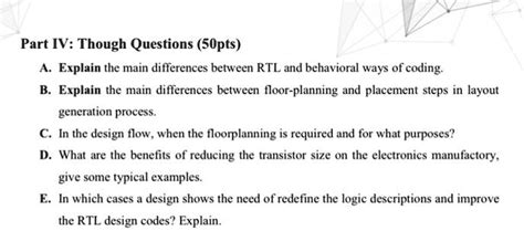 Solved Text Asic Rtl Part Iv Thought Questions Pts A Explain