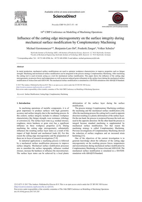 Pdf Influence Of The Cutting Edge Microgeometry On The Surface
