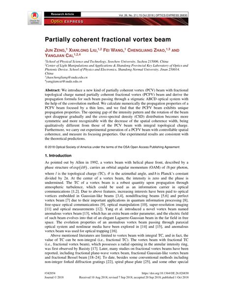 Pdf Partially Coherent Fractional Vortex Beam