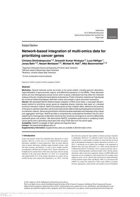 Pdf Network Based Integration Of Multi Omics Data For Prioritizing