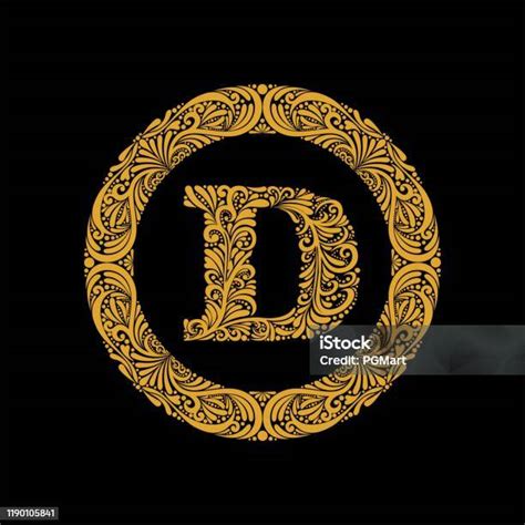 Premium Huruf Kapital Elegan D Dalam Bingkai Bulat Terbuat Dari Ornamen