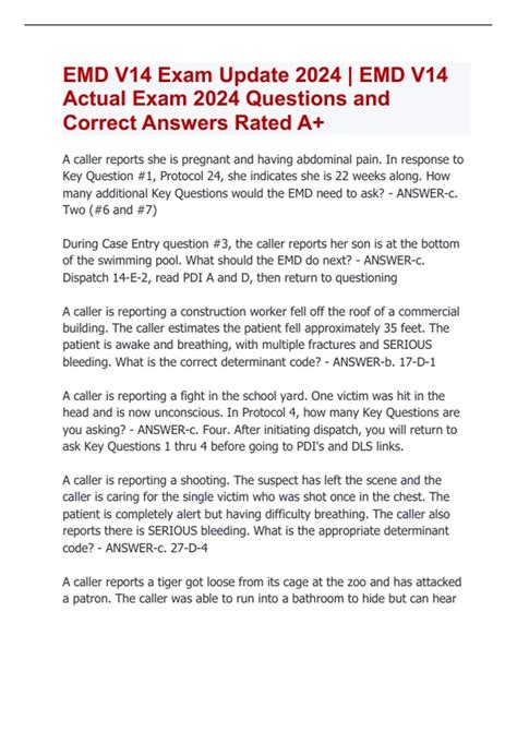 Emd V14 Exam Update 2024 Emd V14 Actual Exam 2024 Questions And Correct Answers Rated A Emd