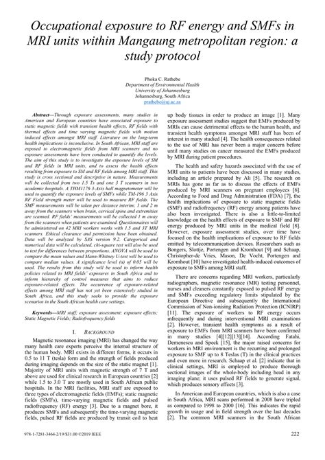Pdf Occupational Exposure To Rf Energy And Smfs In Mri Units Within