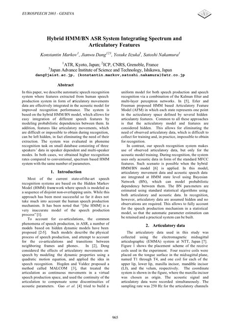 Pdf Hybrid Hmmbn Asr System Integrating Spectrum And Articulatory Features