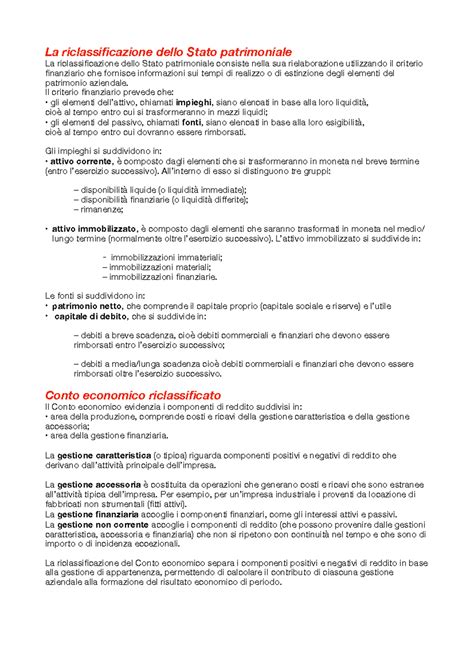 Stato Patrimoniale E Conto Economico Riclassificato La