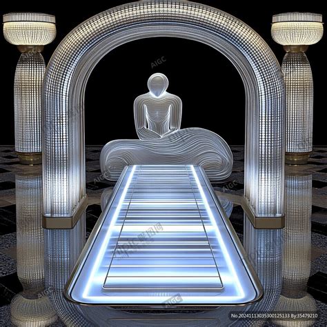 Ai创作图时光隧道机 艺术佛堂背景 佛堂灯光设计 佛像展台 佛光普照艺术图案 Cgi艺术品隧道 打坐参禅背景 科技拱门美陈 佛系设计 佛文化