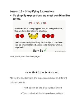 Simplifying Expressions Lesson Practice By Susan Wilder TPT
