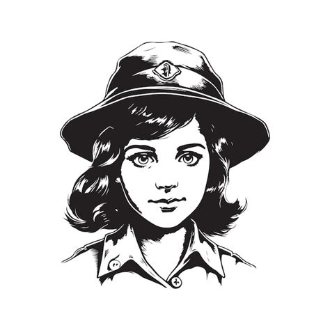 Premium Vector Girl Scout Vintage Logo Line Art Concept Black And