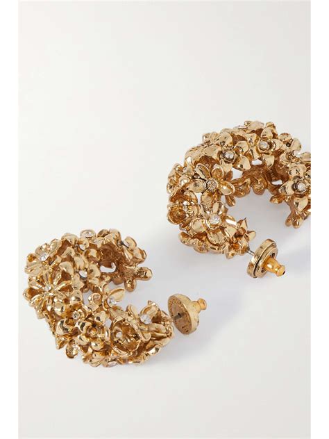 OSCAR DE LA RENTA Gold Tone Crystal Hoop Earrings NET A PORTER