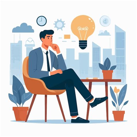 A Man Sitting On A Chair And Thinking In Flat Vector Illustration